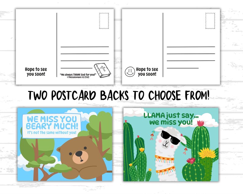 Critter Printable missed You Cards, Set of 8 Full Color Postcards ...