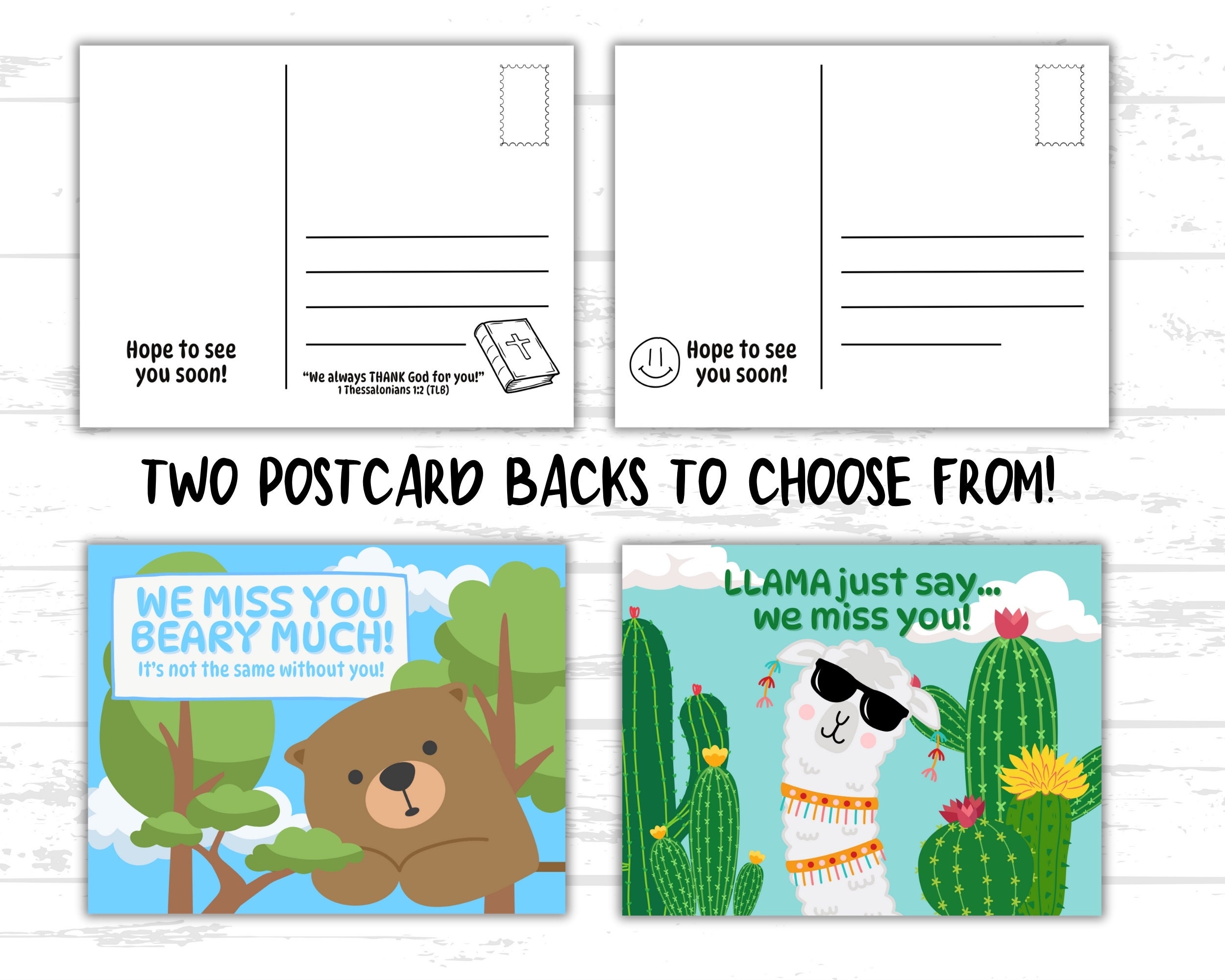 Critter Printable missed You Cards, Set of 8 Full Color Postcards ...