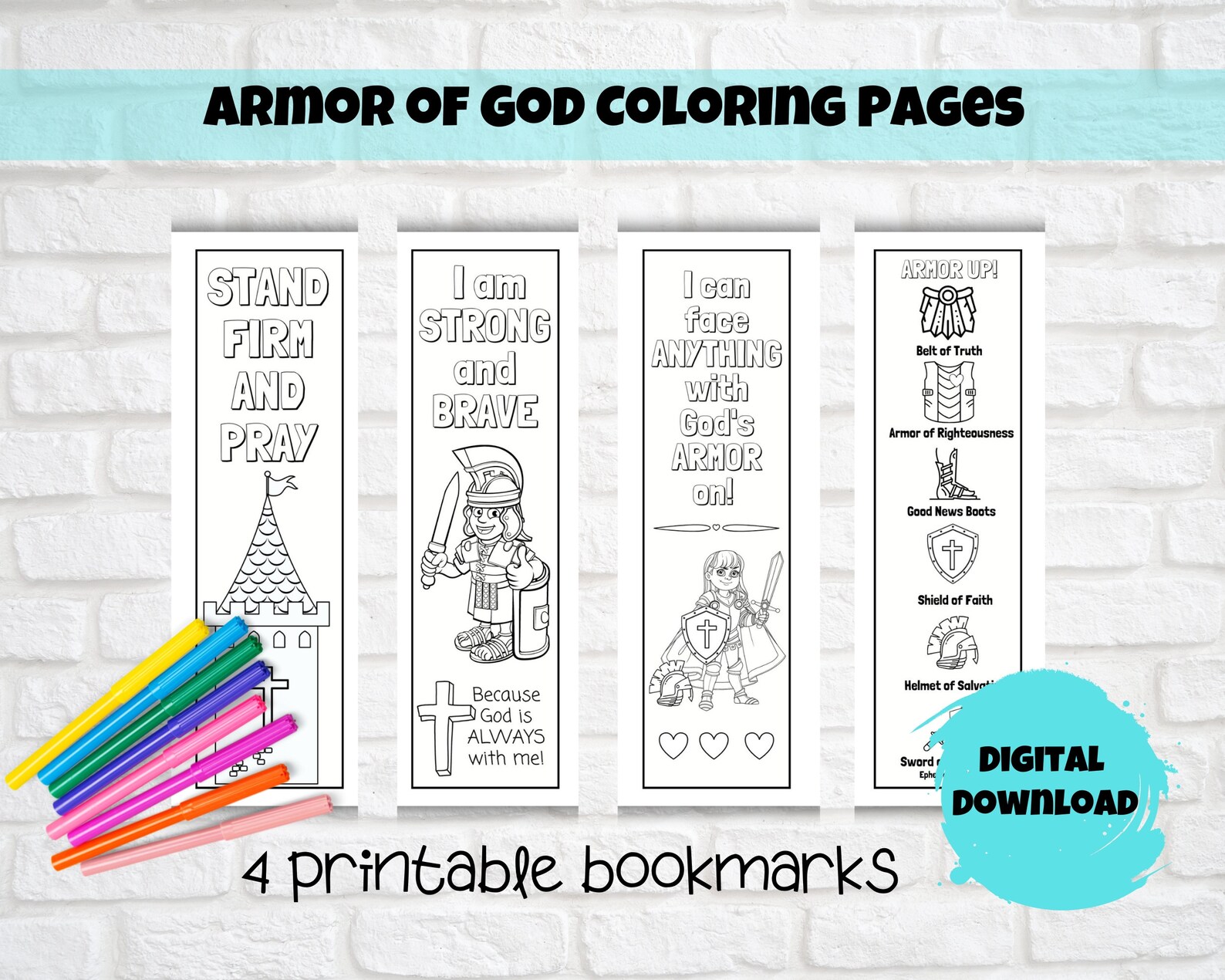 Armor of God Printable Coloring Bookmarks Ephesians 6 Sunday - Etsy