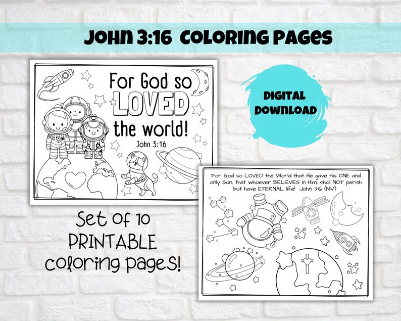 John 3:16 for God so Loved the World Set of 10 Printable Colouring ...