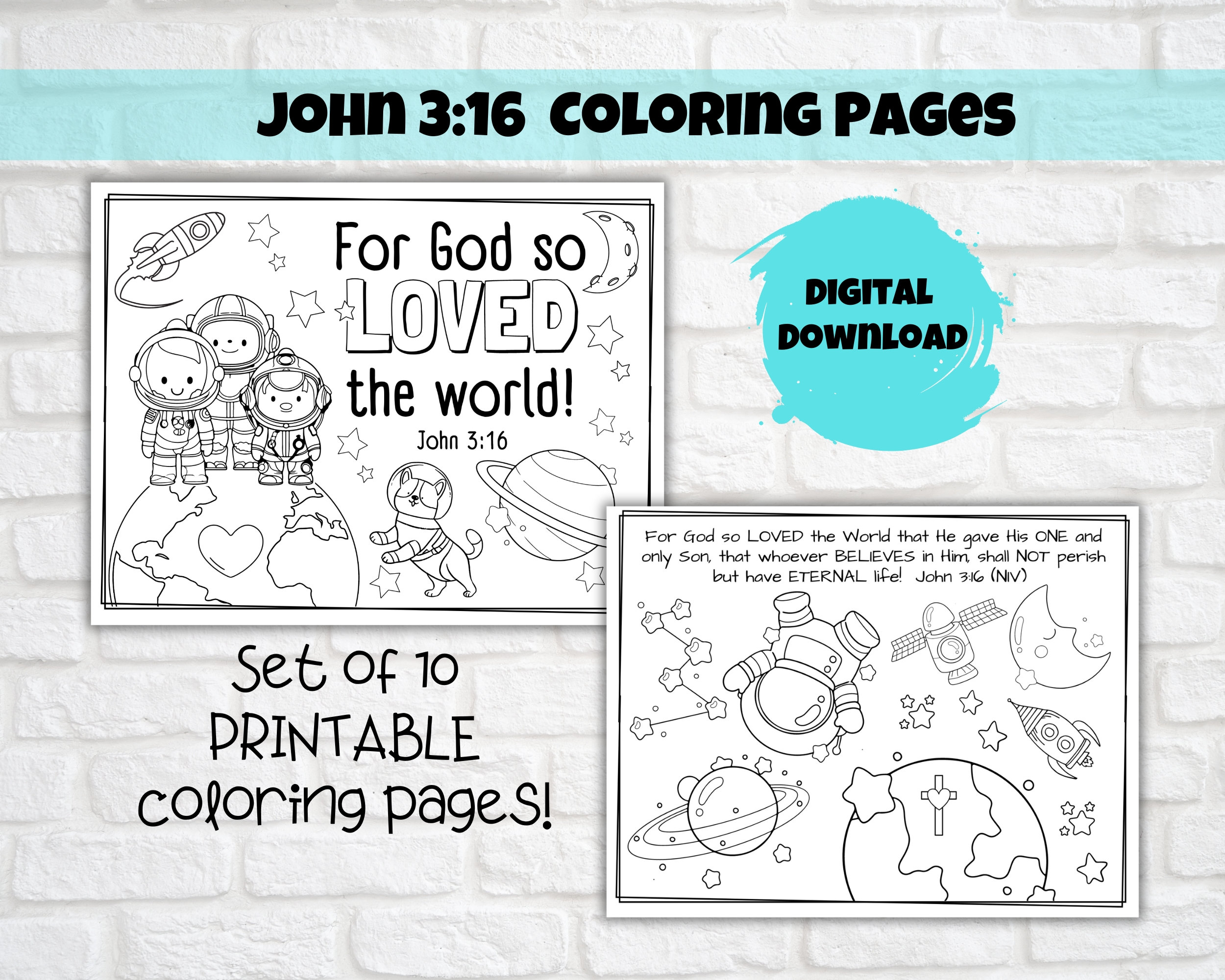 John 3:16 for God so Loved the World Set of 10 Printable Colouring ...
