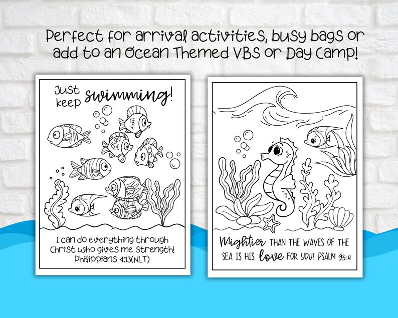Under the Sea Kids Bible Verse Printable Set of 12 Colouring Pages, Set ...
