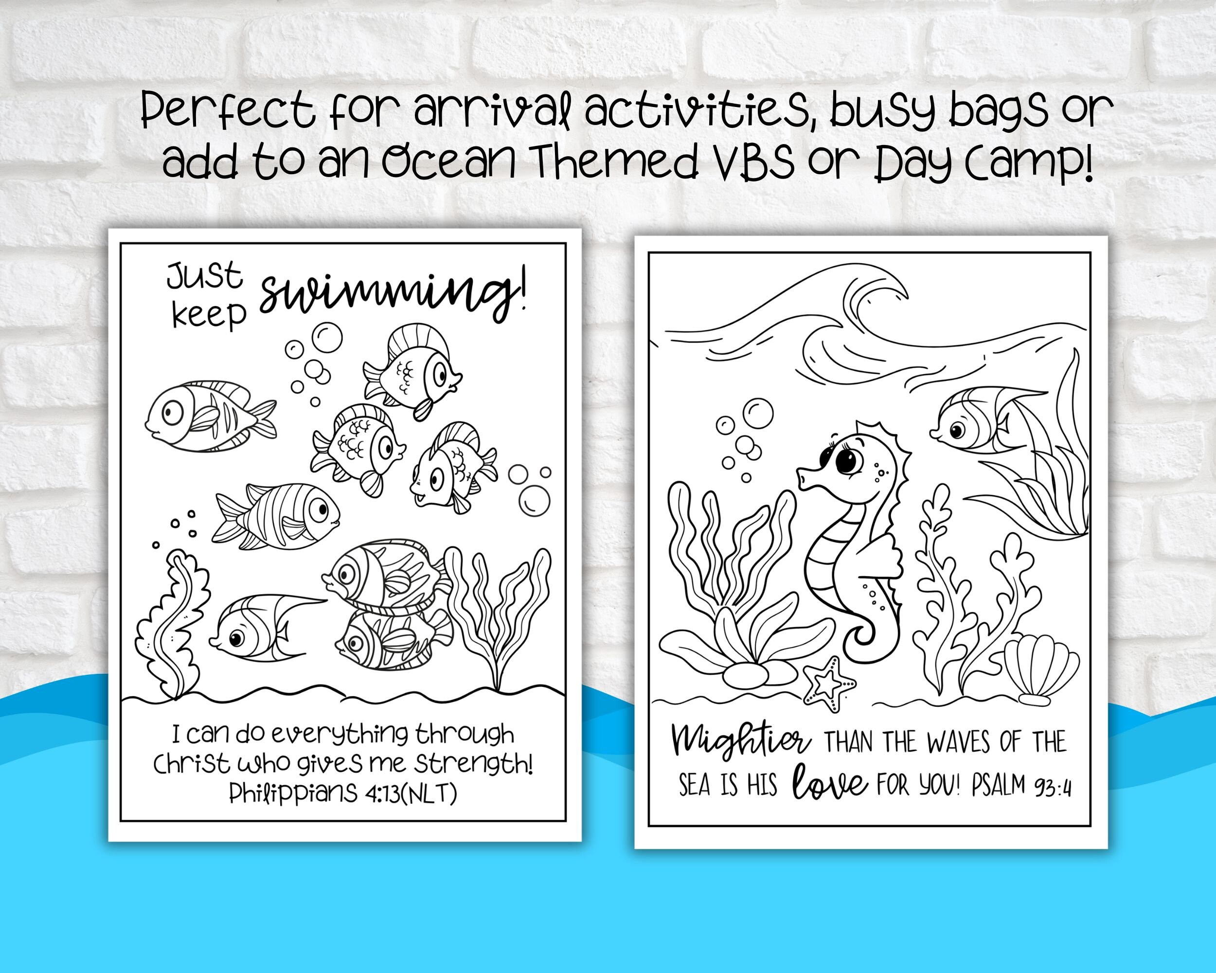 Under the Sea Kids Bible Verse Printable Set of 12 Colouring Pages, Set ...