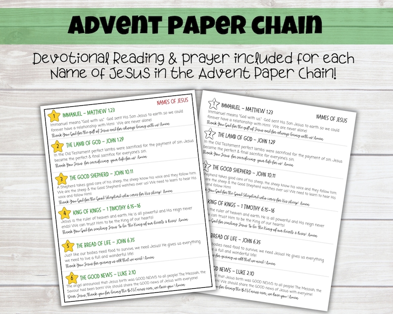 Names of Jesus Advent Paper Chain Activity & Devotional, 24 Names of ...