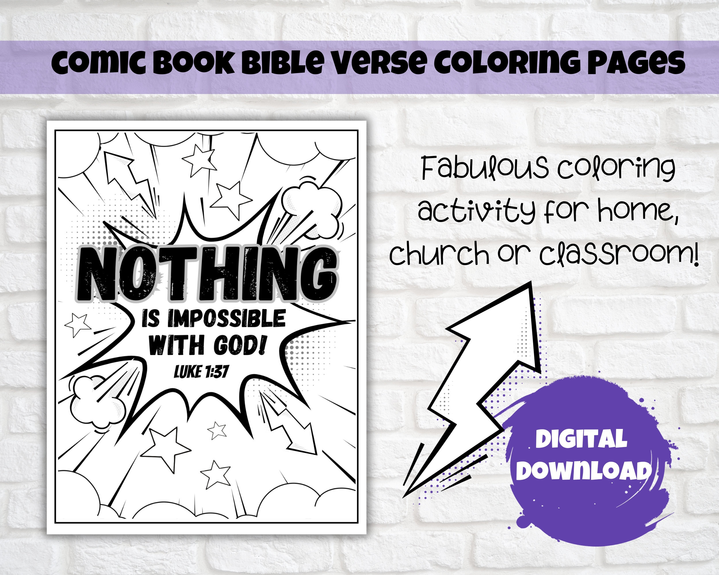 Superhero Comic Book Bible Verse Coloring Set of 6, Kids Scripture ...