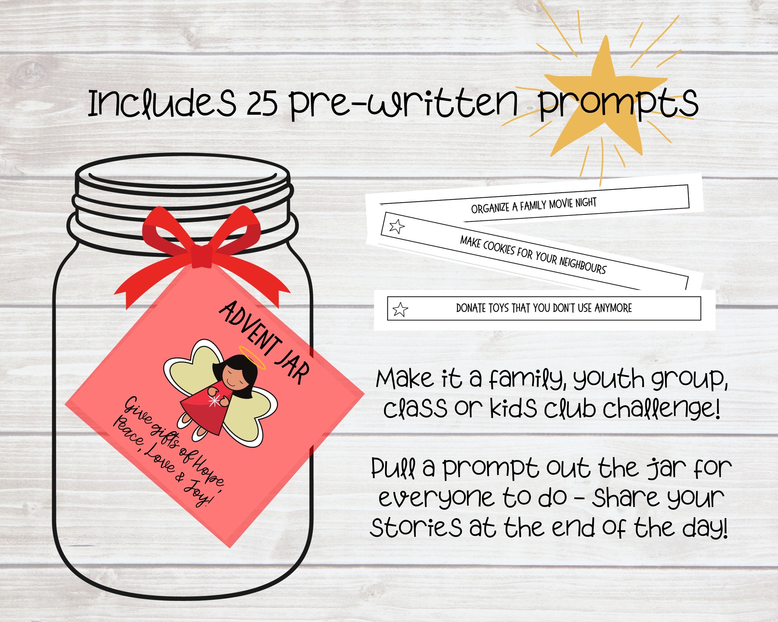 Advent Service Jar Activity, 25 Fun Service Prompts, Christmas Project ...