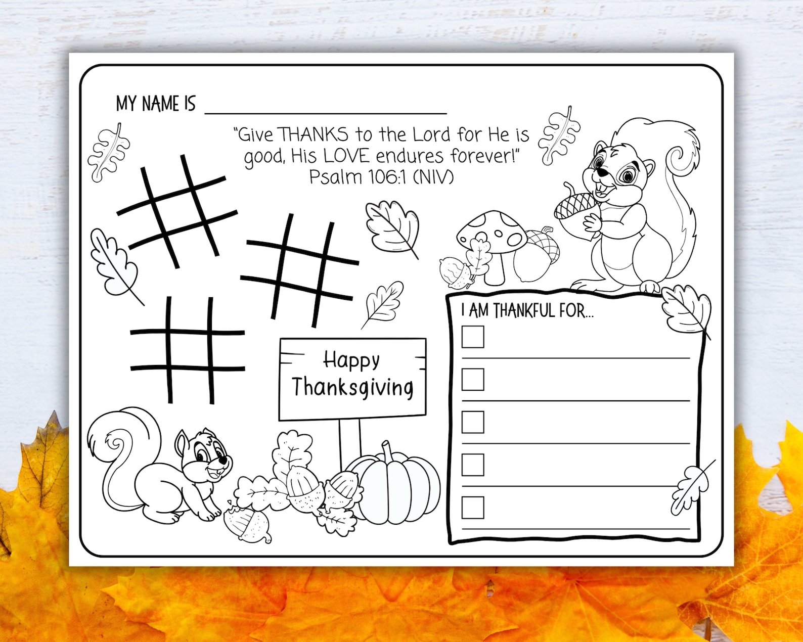 Thanksgiving/fall Bible Verse Set of 5 Placemat Coloring Pages, Sunday ...