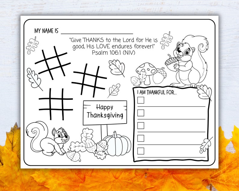 Thanksgiving/fall Bible Verse Set of 5 Placemat Coloring Pages, Sunday ...