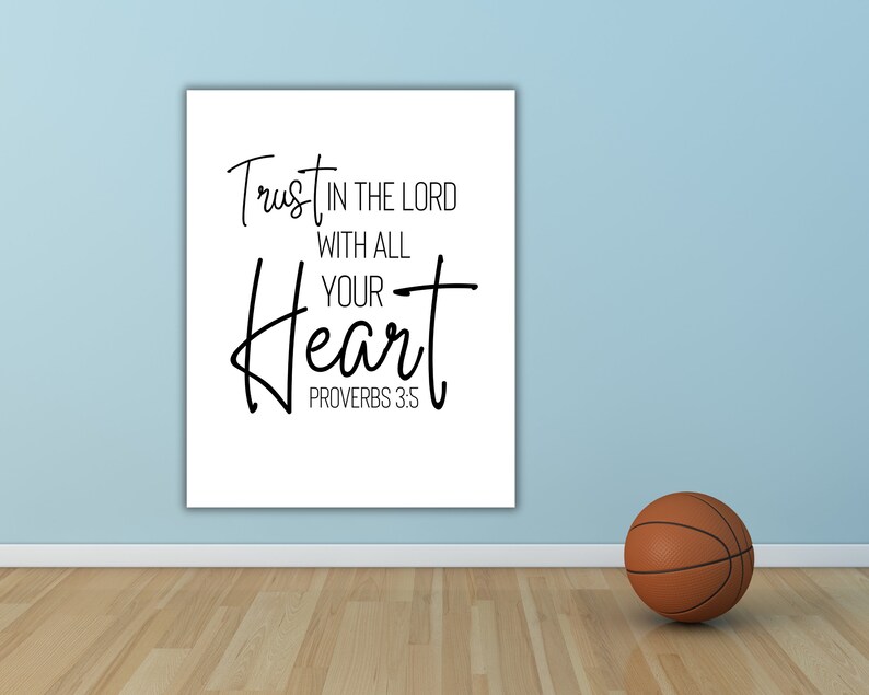 Trust in the Lord Printable Bible Wall Art, Proverbs 3:5, Affirmation Art, Kids Room, Sunday ...