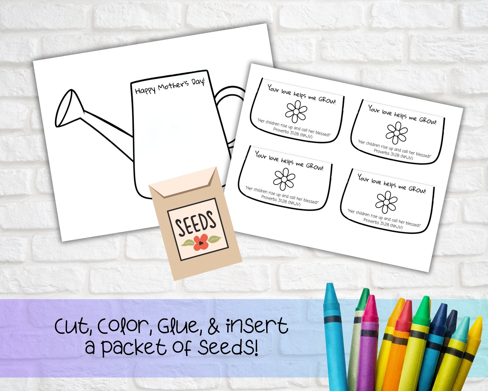 Mother's Day Bible Verse Watering Can Craft, Printable Mother's Day ...