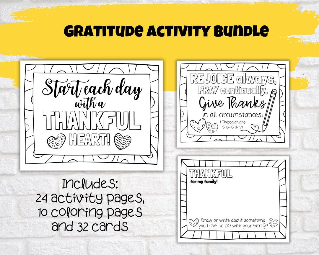 Gratitude Printable Coloring Activity Pages for Kids, Faith Based ...