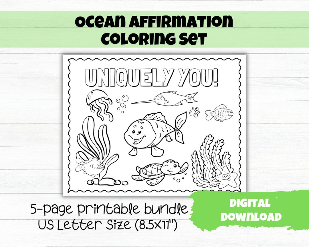 Ocean Affirmation You Matter Coloring Set of 5 for Kids, Made for More ...