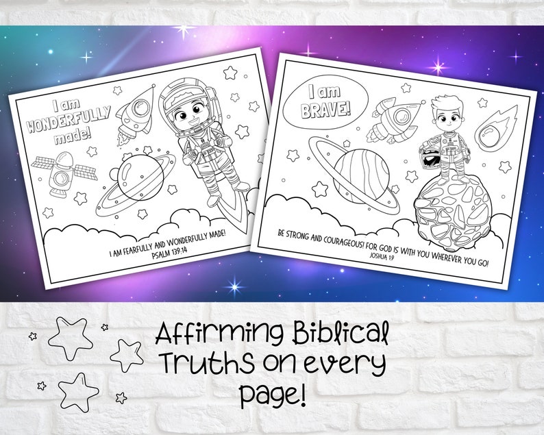Space Themed Bible Verse Coloring Set of 10, Printable Sunday School ...