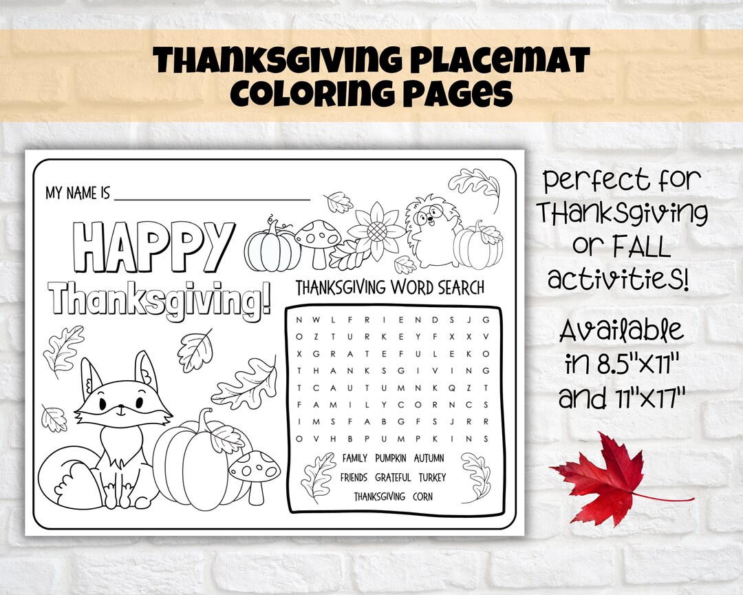 Thanksgiving/fall Bible Verse Set of 5 Placemat Coloring Pages, Sunday ...