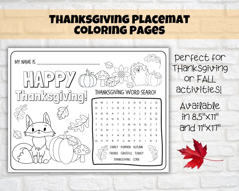 Thanksgiving/fall Bible Verse Set of 5 Placemat Coloring Pages, Sunday ...