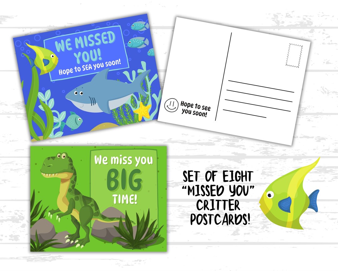 Critter Printable "missed You" Cards, Set of 8 Full Color Postcards ...