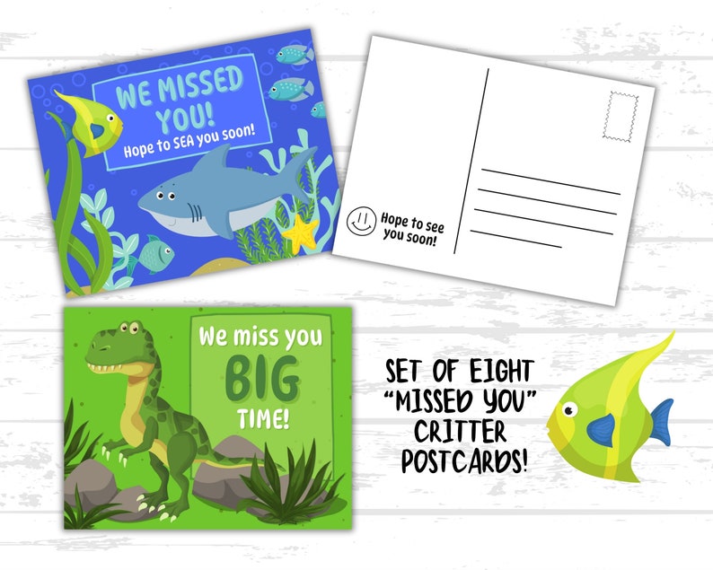 Critter Printable "missed You" Cards, Set of 8 Full Color Postcards ...