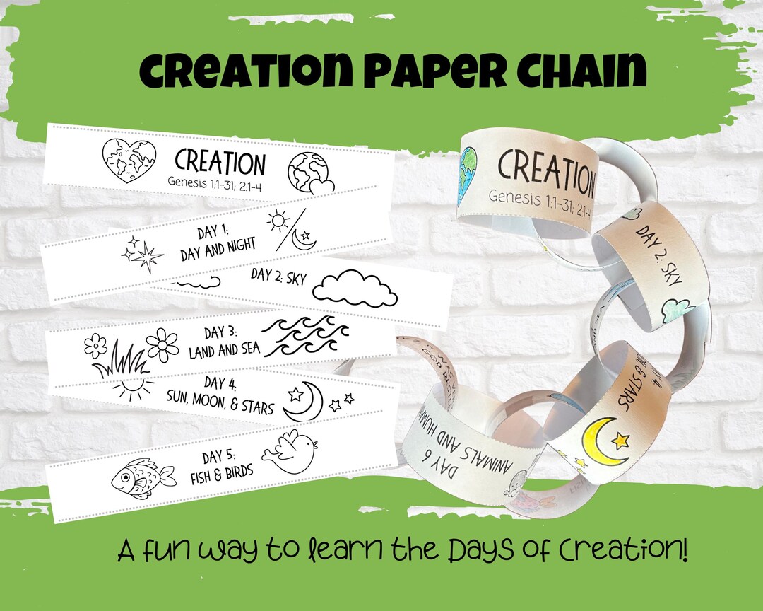 Kids Printable Days of Creation Paper Chain Craft, Sunday School ...