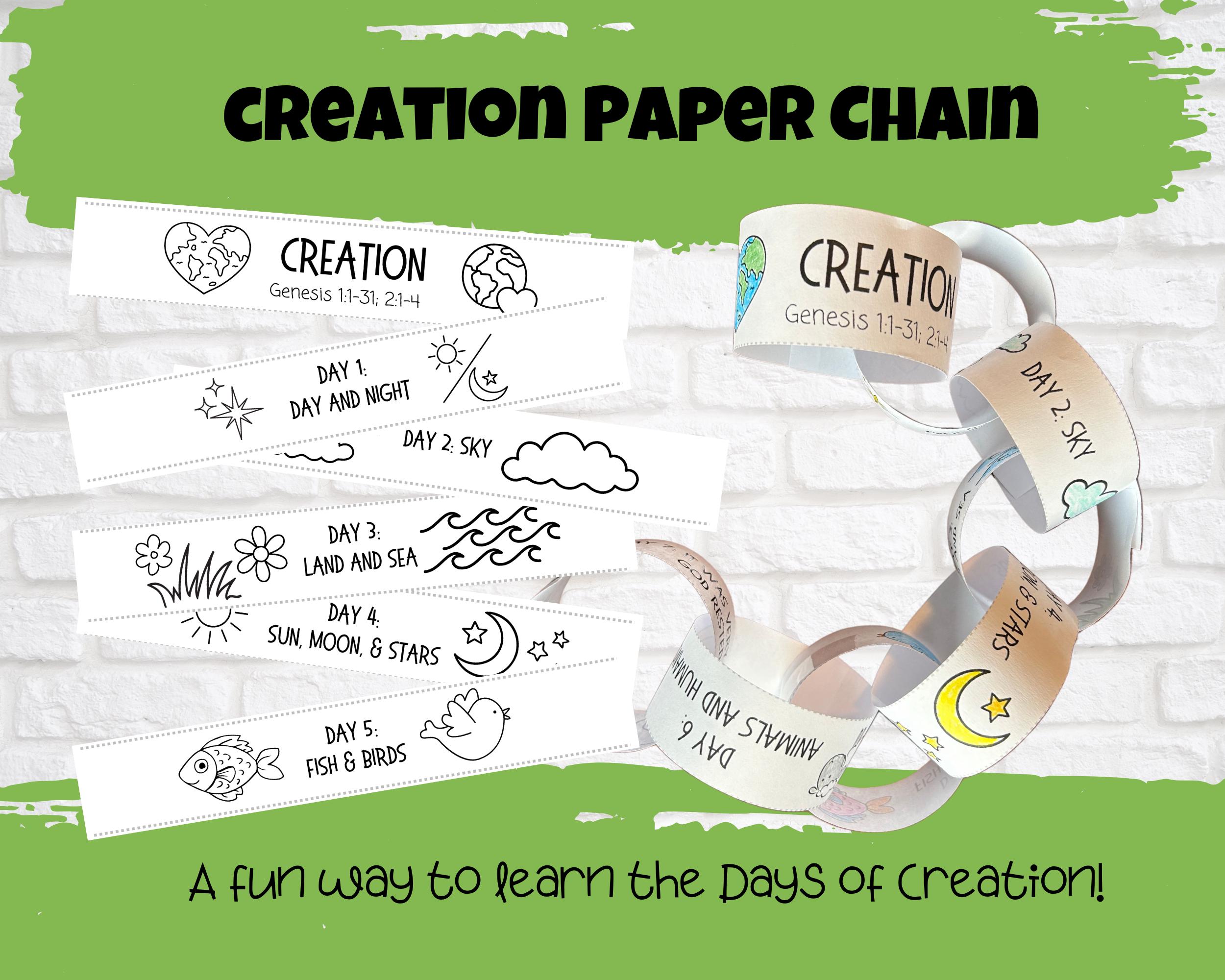 Kids Printable Days of Creation Paper Chain Craft, Sunday School ...