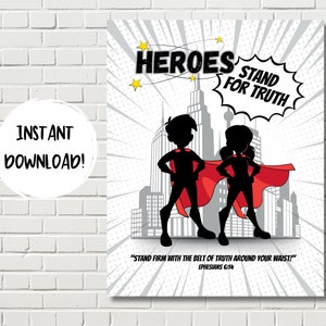 Heroes Bible Verse Wall Art, Superhero Printable Scripture Poster ...