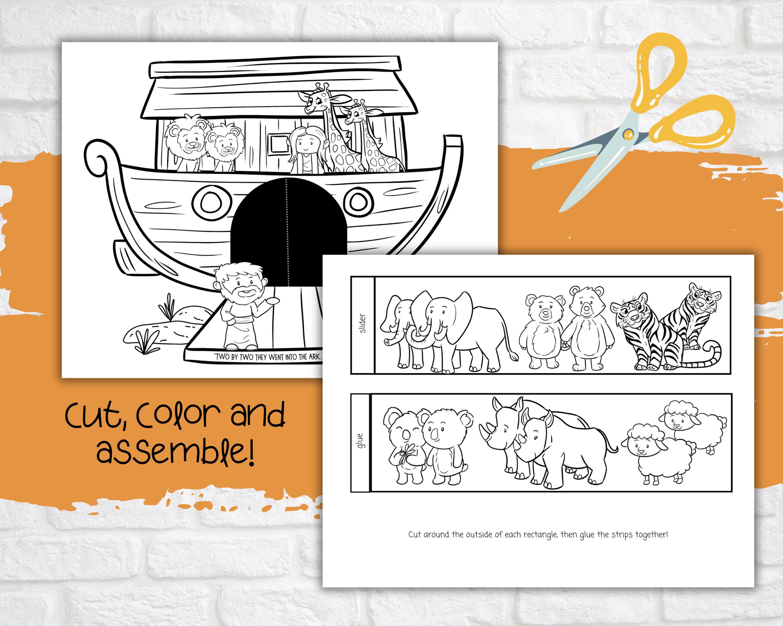 Noah's Ark Story Strips and Coloring Pages, Sunday School Activity ...