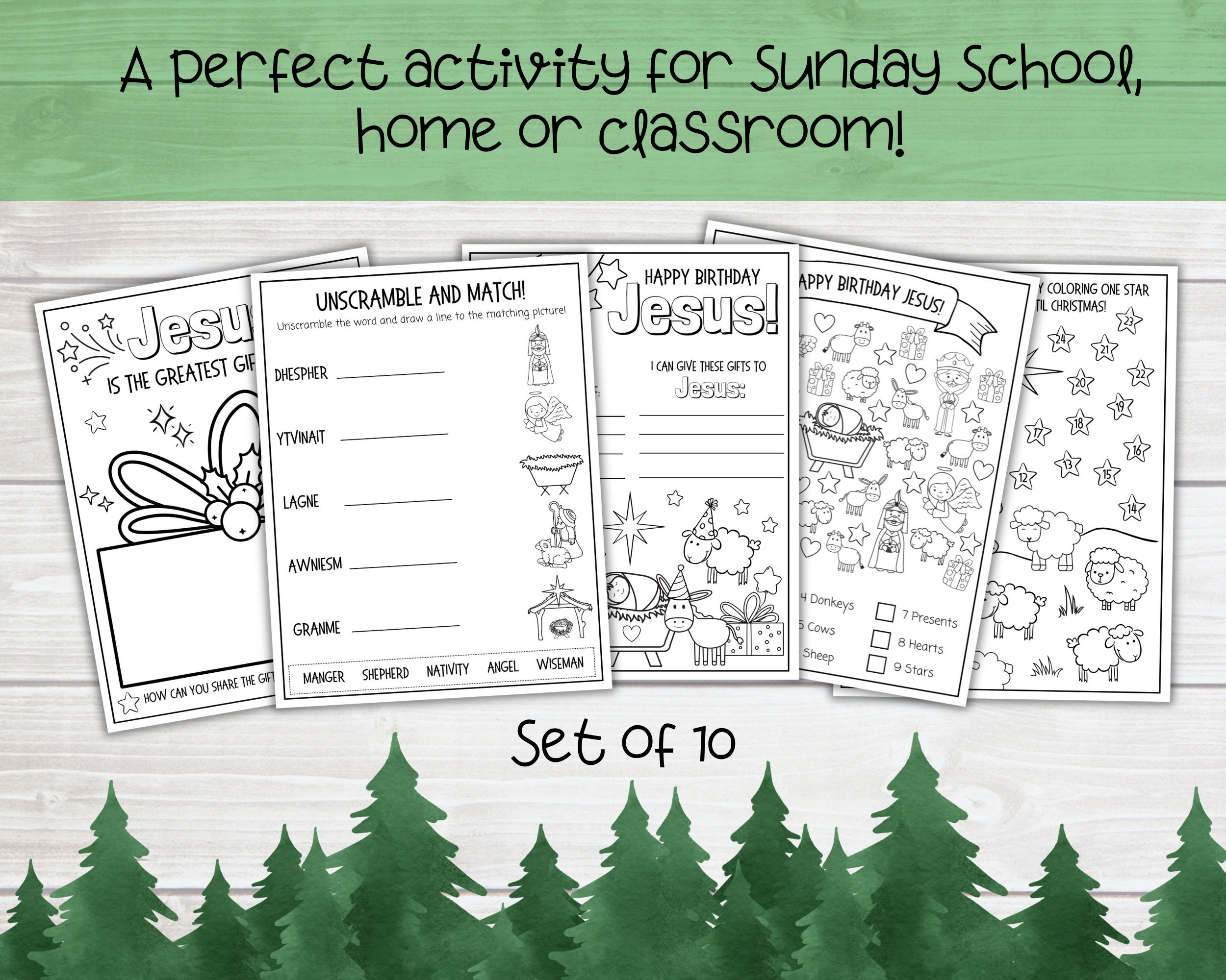Happy Birthday Jesus Activity Pages, Set of 10 Fun Christmas Activities ...