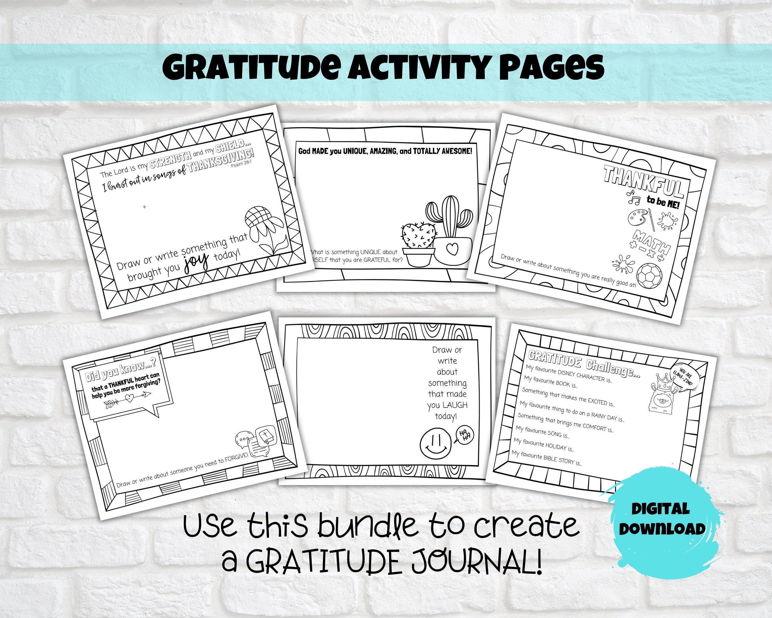 Gratitude Printable Coloring Activity Pages for Kids, Faith Based ...