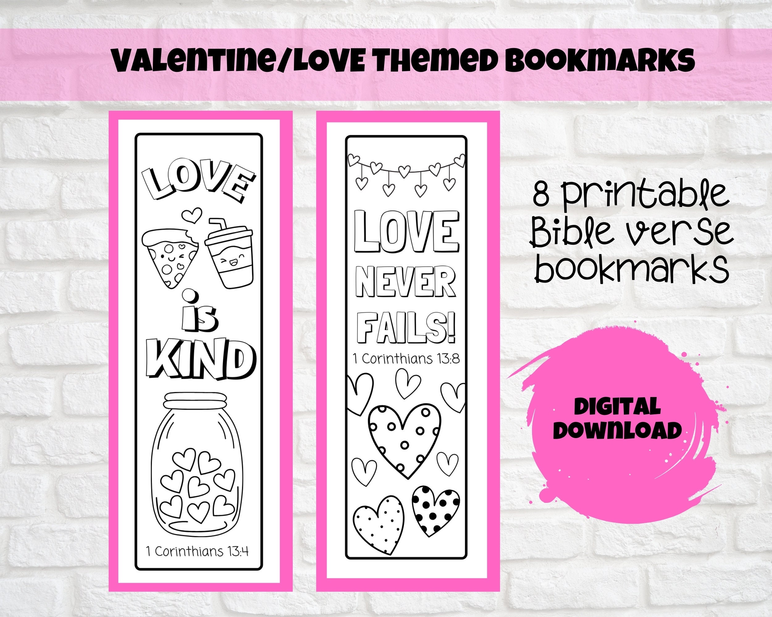 Kids Printable Bible Verse Valentine/love Themed Bookmarks to Colour ...