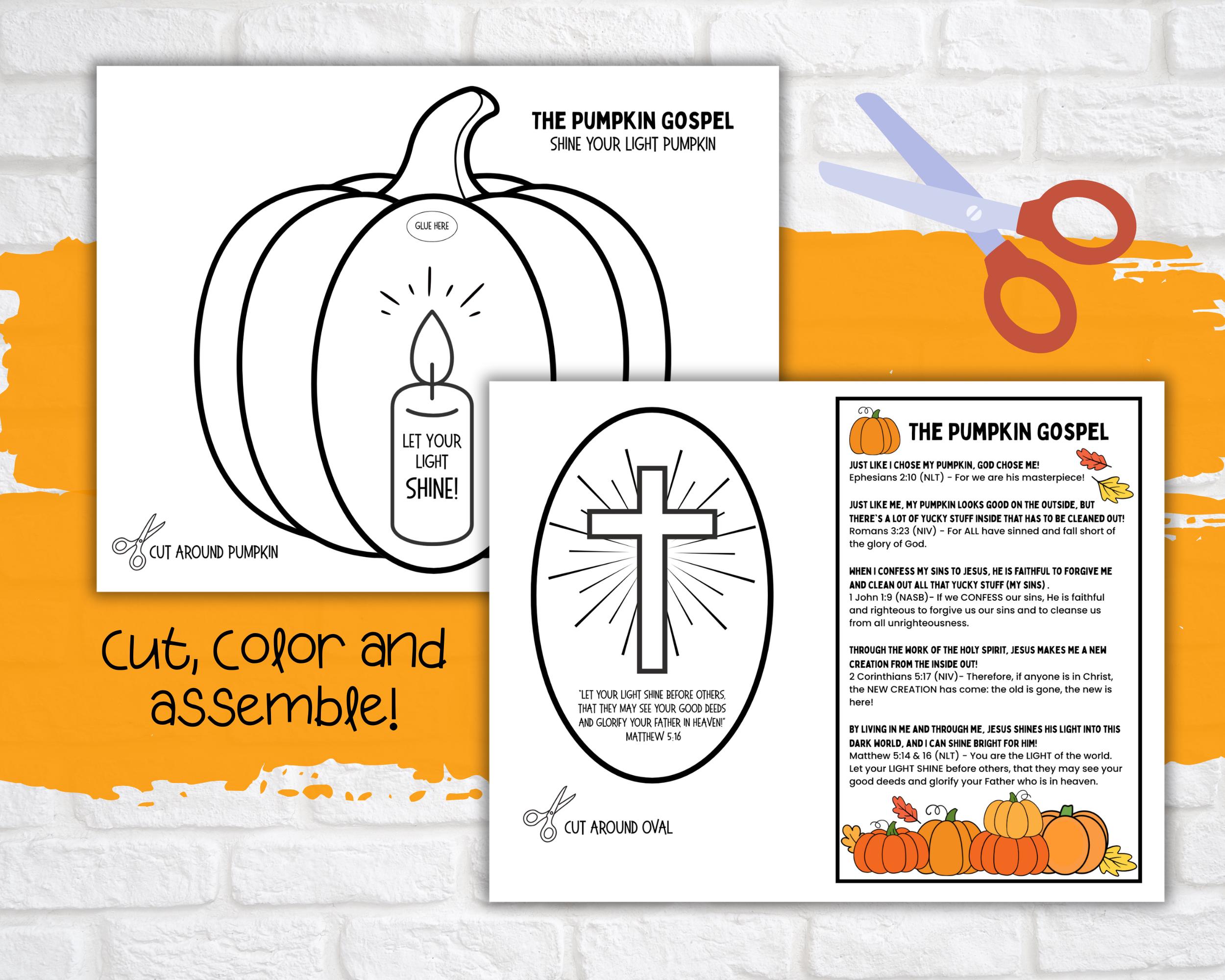 Pumpkin Gospel Shine Your Light Craft, Thanksgiving/fall Bible Themed ...