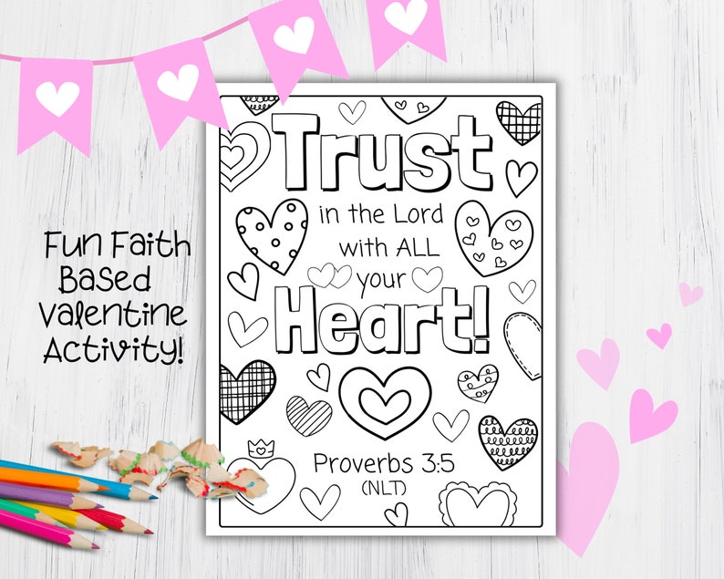 Kids Printable Bible Verse Valentine/love Themed Coloring Pages, Sunday ...