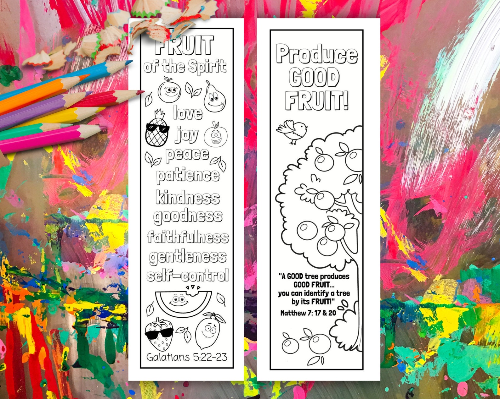 Fruit of the Spirit Printable Coloring Bookmarks Galatians 5 - Etsy Canada