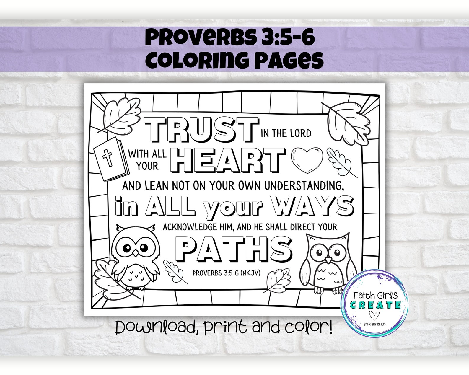 Proverbs 3:5-6 Trust in the Lord Set of 5 Printable Colouring Pages for ...