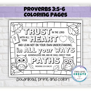 Proverbs 3:5-6 Trust in the Lord Set of 5 Printable Colouring Pages for ...