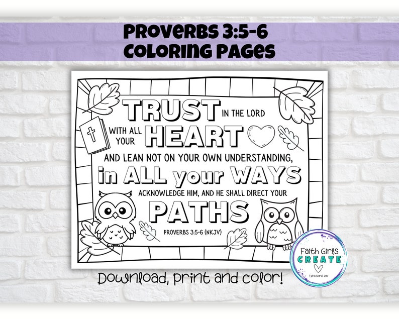Proverbs 3:5-6 Trust in the Lord Set of 5 Printable Colouring Pages for ...