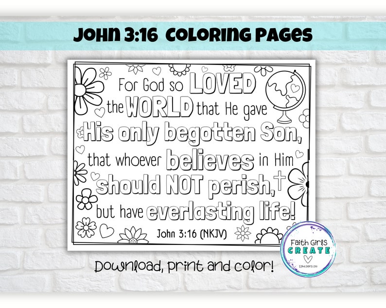John 3:16 for God so Loved the World Set of 10 Printable Colouring ...