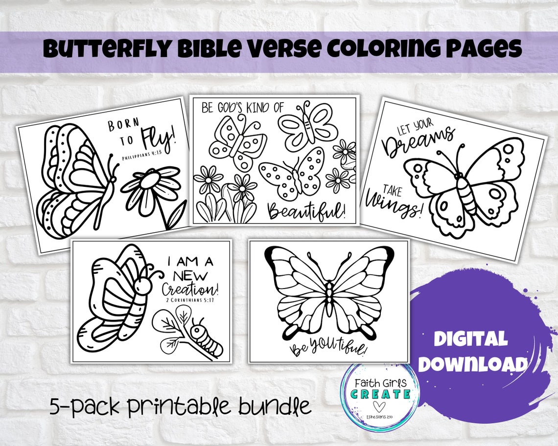 Butterfly Bible Verse Colouring Pages, Sunday School, Homeschool ...