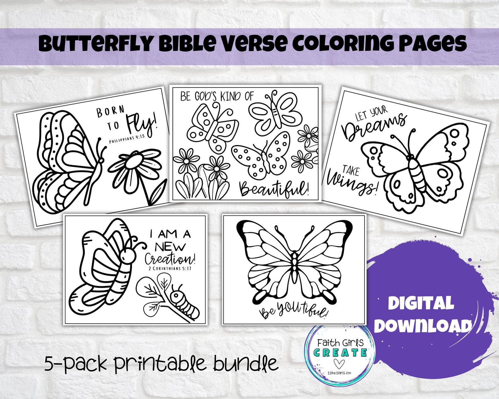 Butterfly Bible Verse Colouring Pages, Sunday School, Homeschool ...