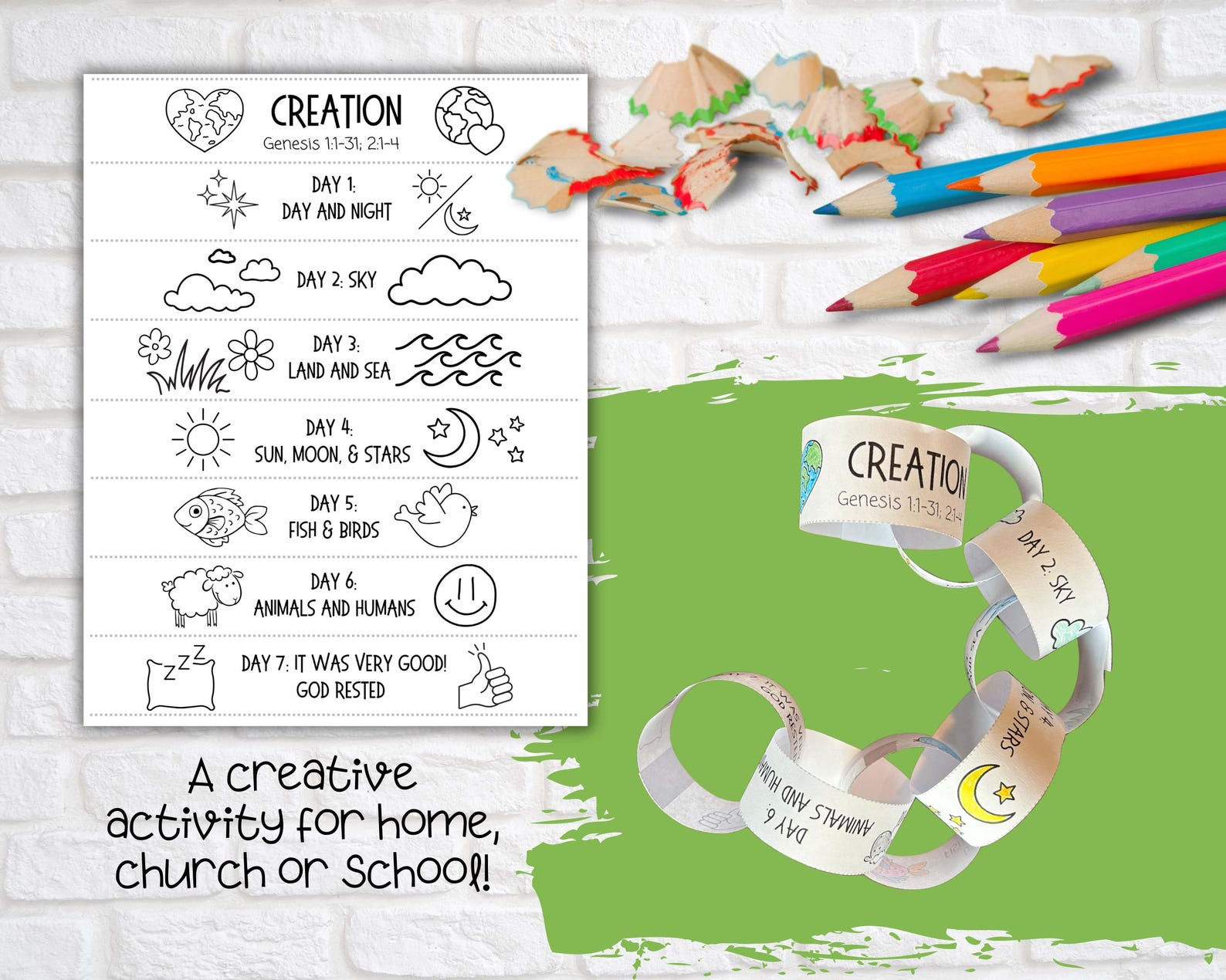 Kids Printable Days of Creation Paper Chain Craft, Sunday School ...