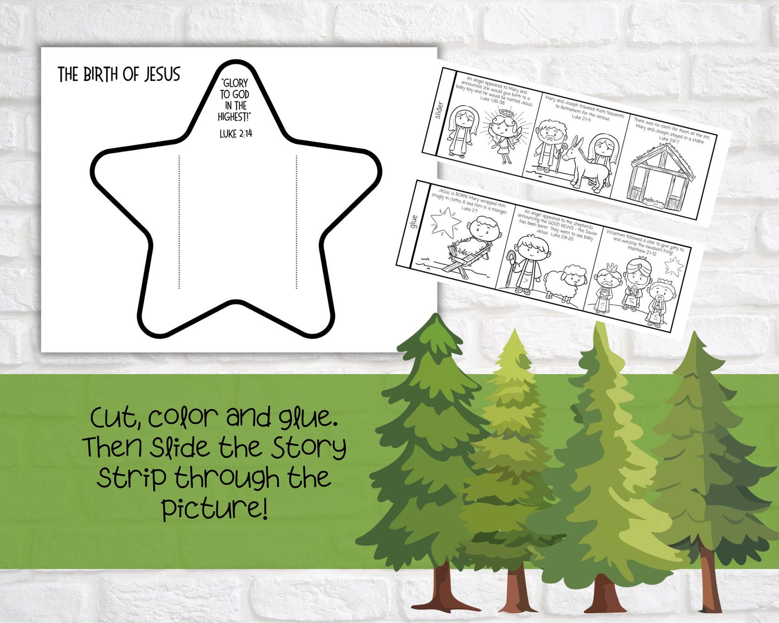 Birth of Jesus Story Strips Coloring and Activity Pages, Christmas ...