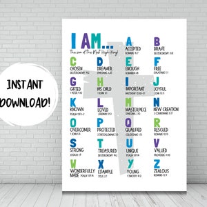 ABC Affirmations Identity in Christ Wall Art for Boys, Bible Verse ...