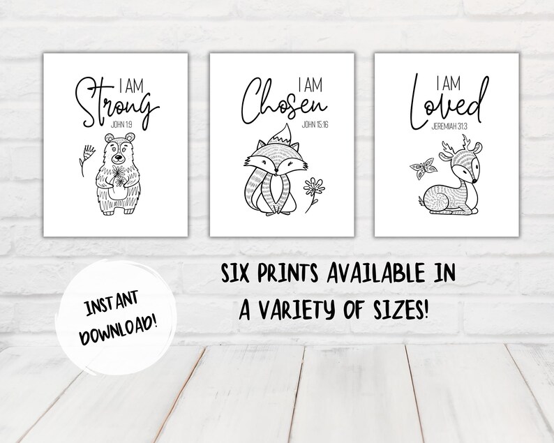 I AM Set of Six Kids Printable Woodland Animal Wall Art, Kidsroom ...