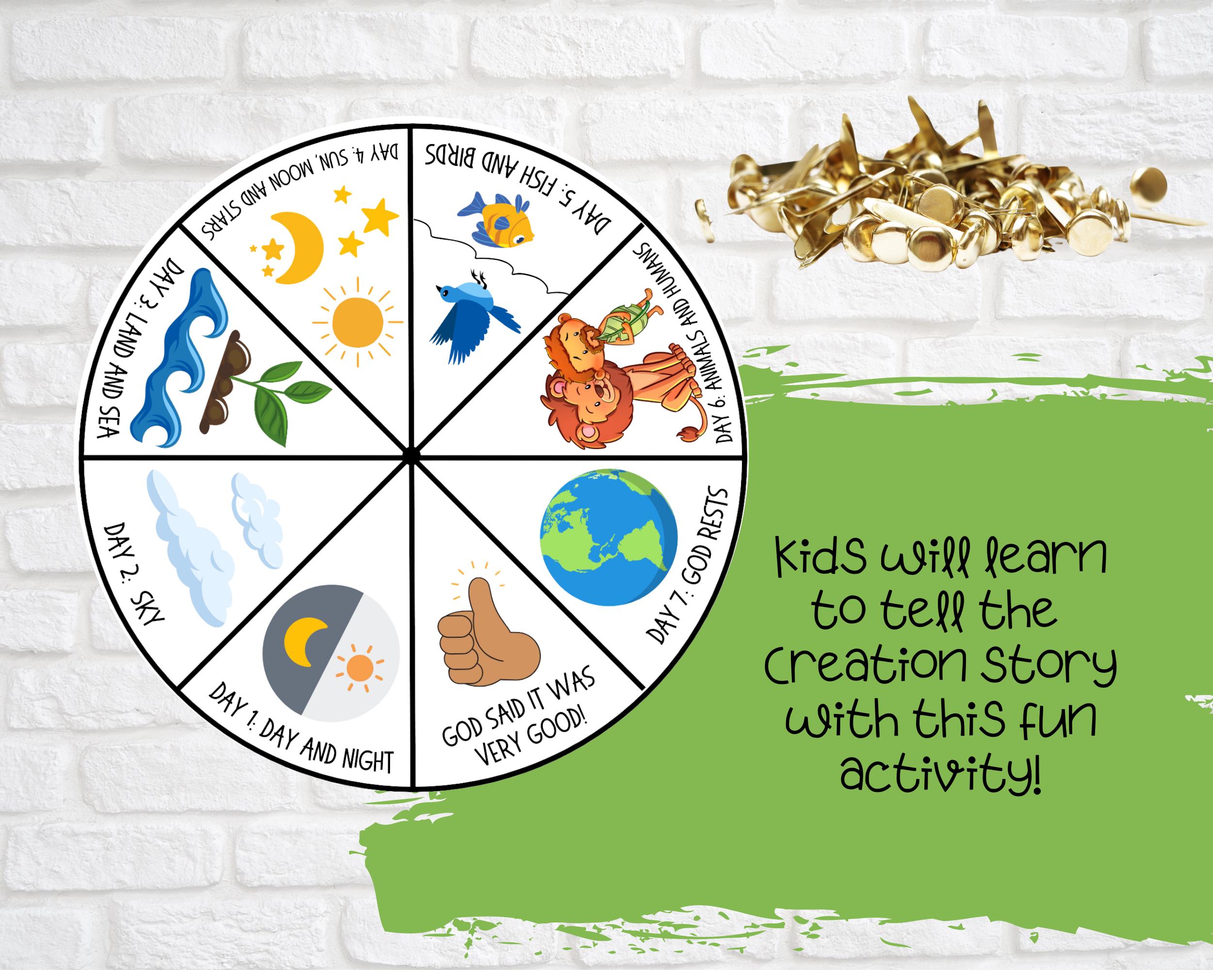 Kids Printable Story of Creation Spinner Color Wheel, Sunday School ...