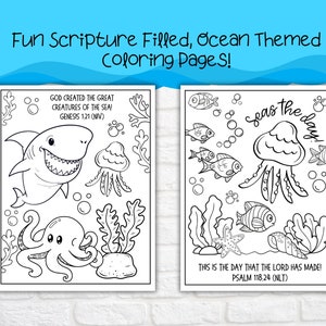 Under the Sea Kids Bible Verse Printable Set of 12 Colouring Pages, Set ...