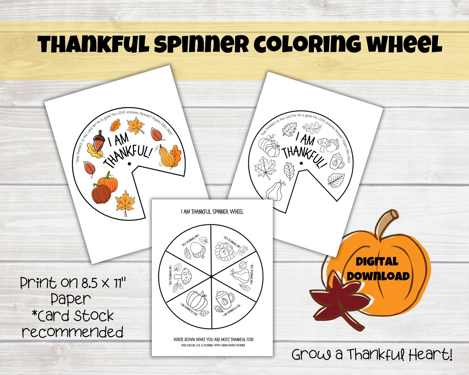 Thankful Spinner Coloring Wheel, Thanksgiving/fall Bible Themed ...