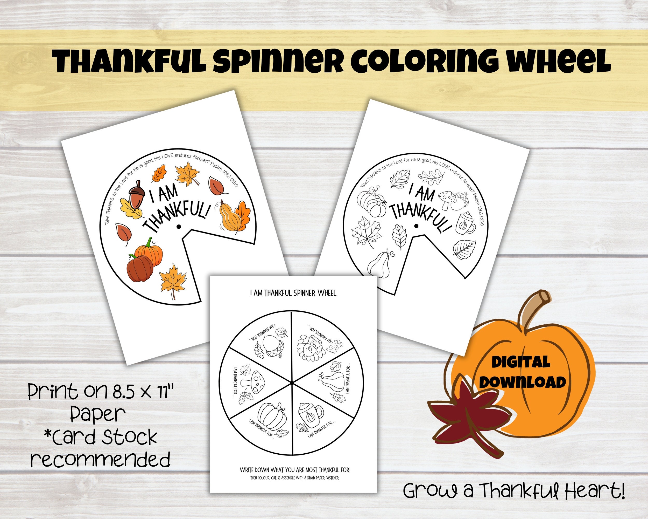 Thankful Spinner Coloring Wheel, Thanksgiving/fall Bible Themed ...