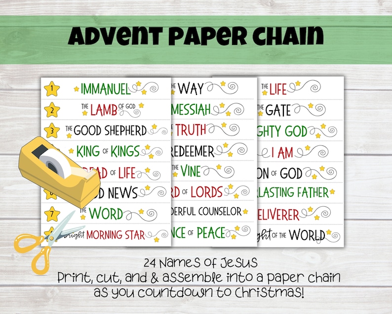 Names of Jesus Advent Paper Chain Activity & Devotional, 24 Names of ...