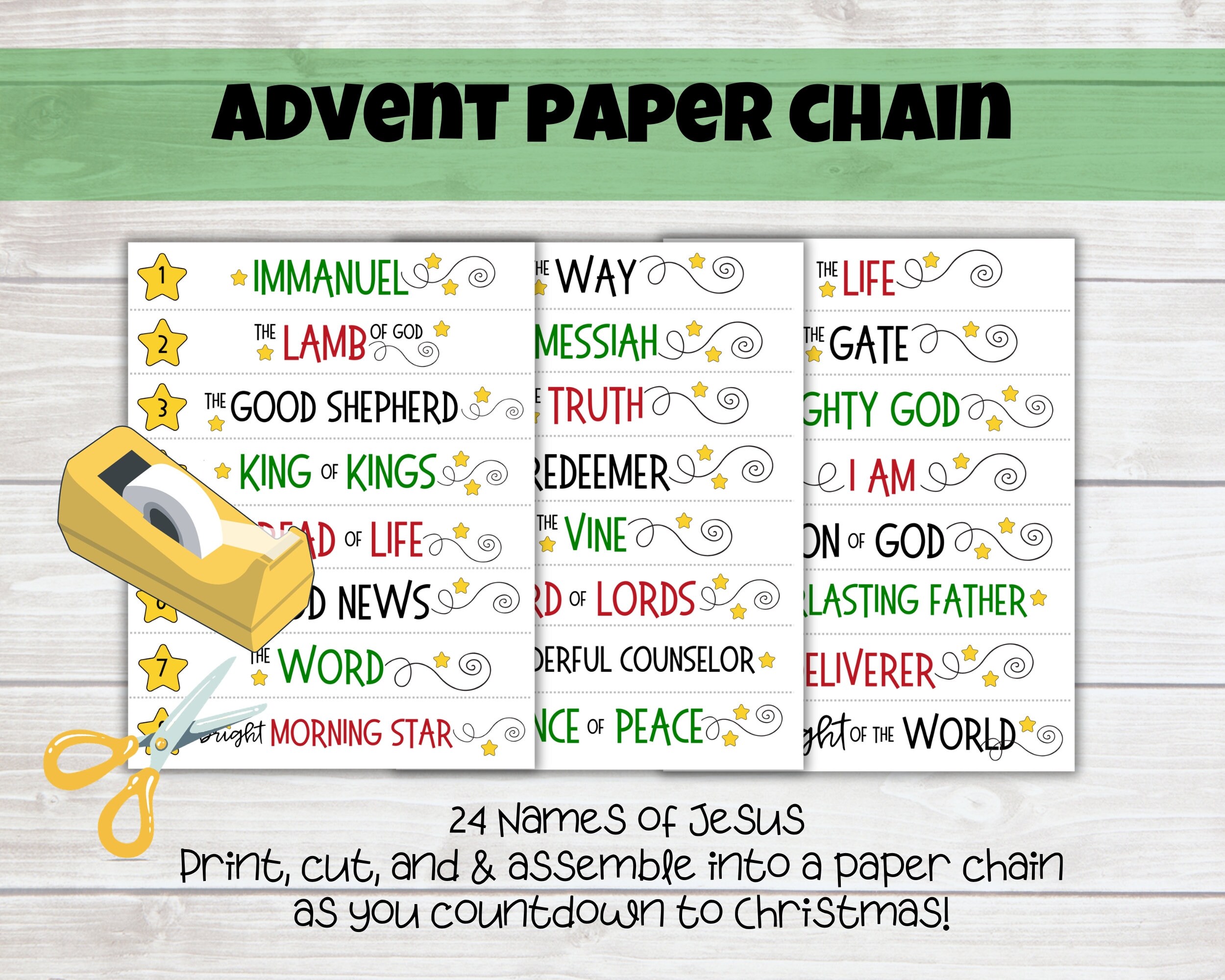Names of Jesus Advent Paper Chain Activity & Devotional, 24 Names of ...
