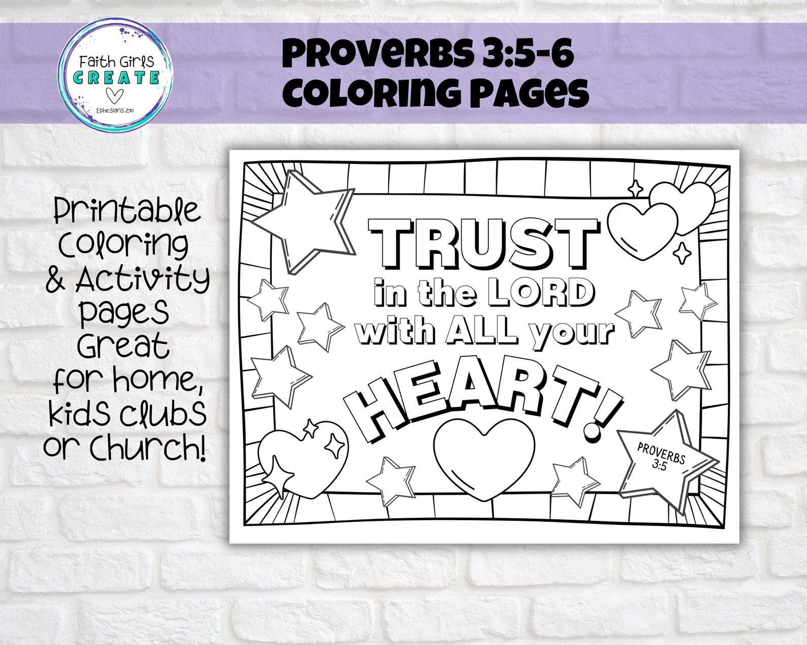Proverbs 3:5-6 Trust in the Lord Set of 5 Printable Colouring Pages for ...