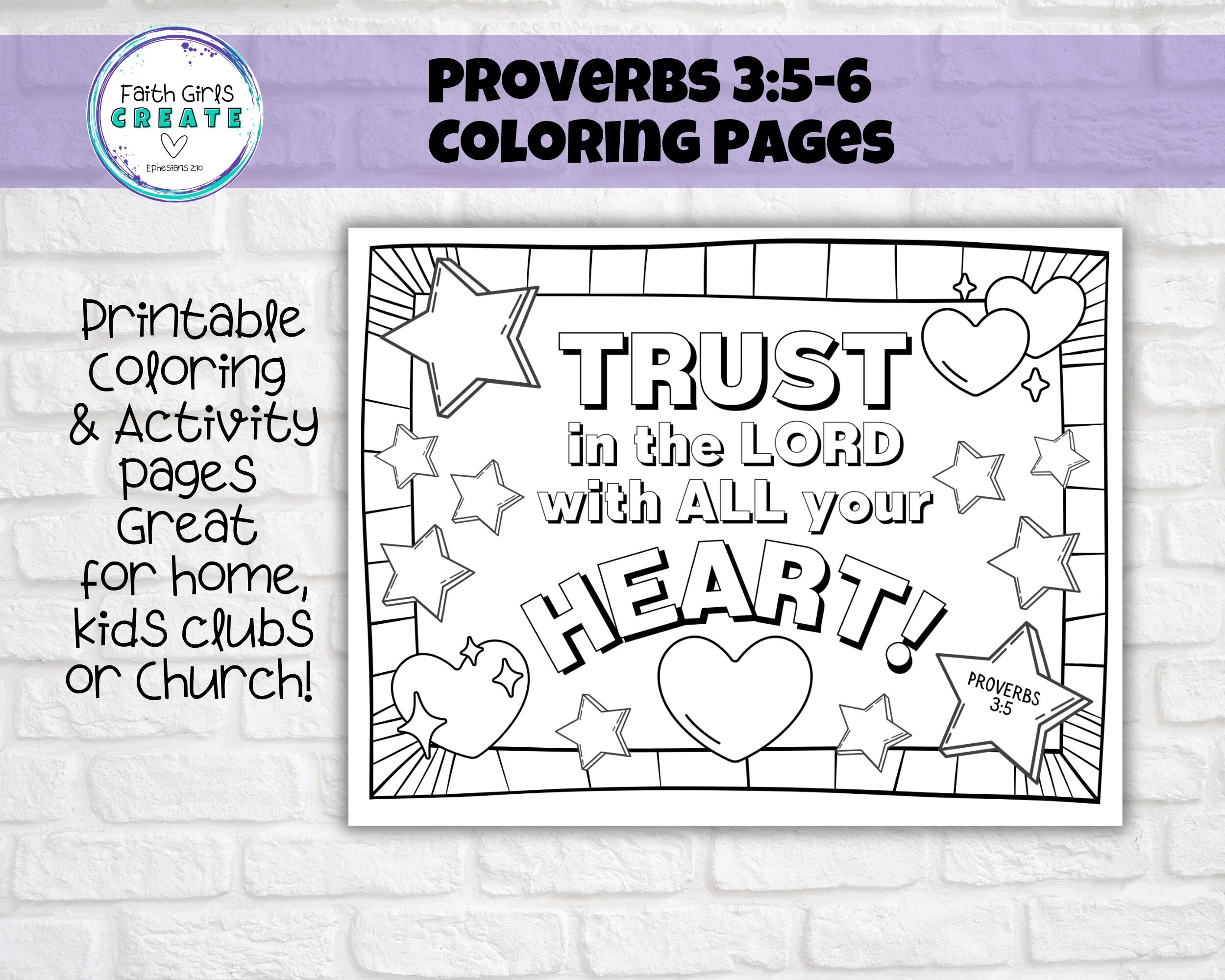 Proverbs 3:5-6 Trust in the Lord Set of 5 Printable Colouring Pages for ...