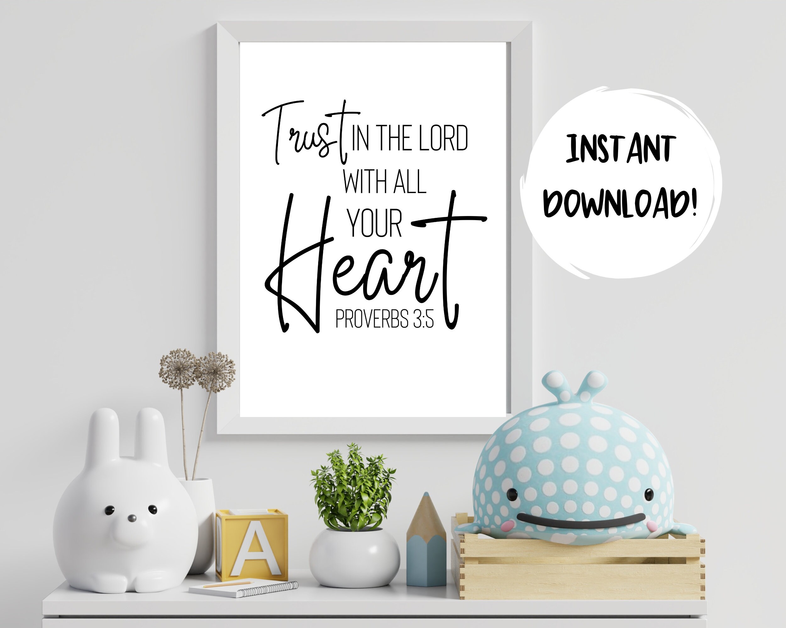 Trust in the Lord Printable Bible Wall Art, Proverbs 3:5, Affirmation ...